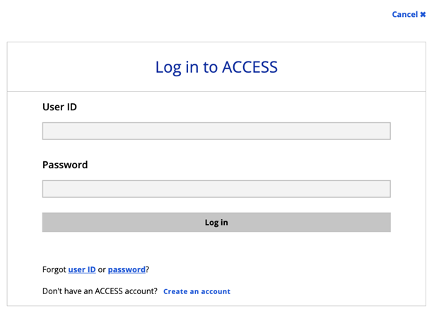 1.3 Log in to ACCESS Account