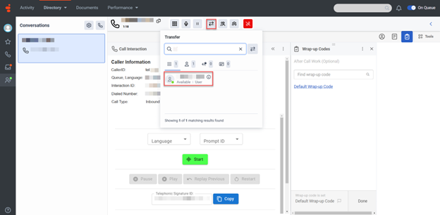 4.5.2 Transferring a Call to a Genesys Agent